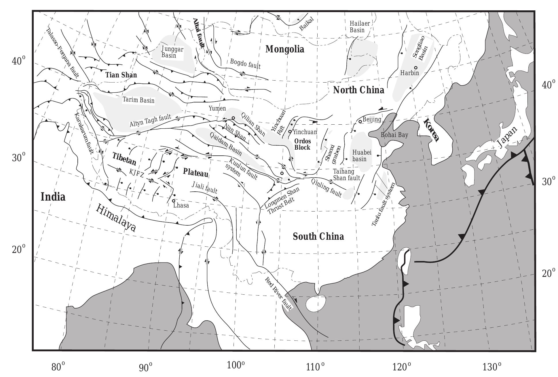 Cenozoic tectonic map of the indo-asian collision zone and