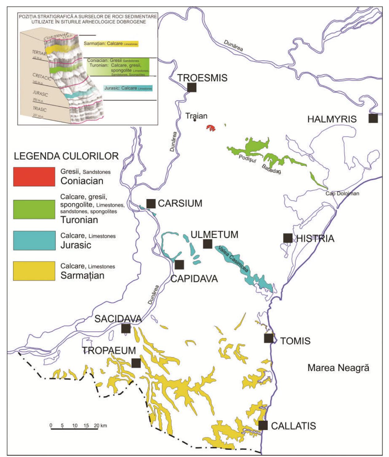 Geological map with the stone sources used for the ancient