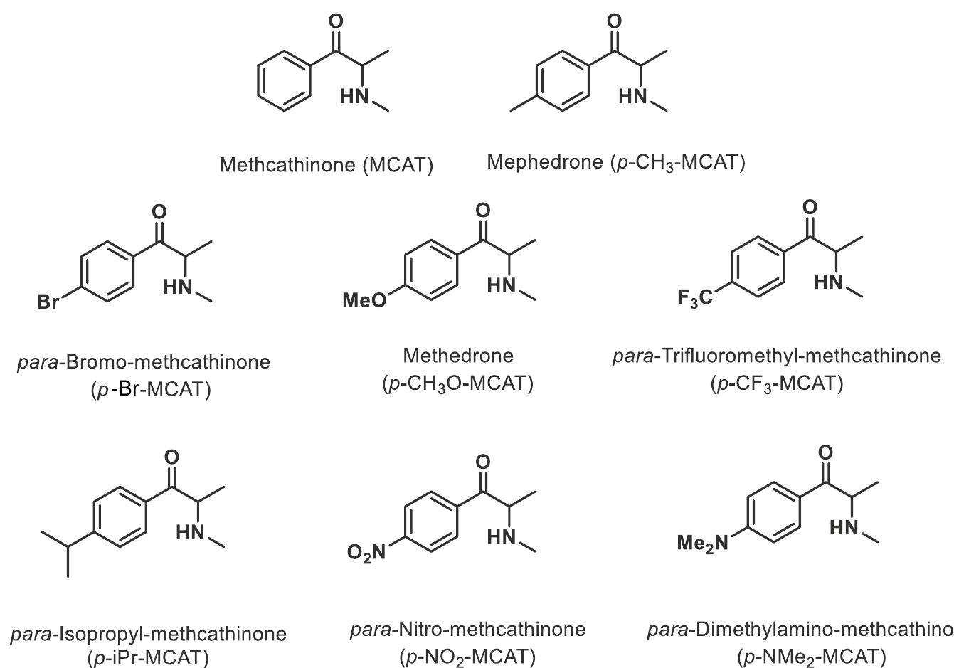 Chemical structures of para-substituted mcats analyzed in