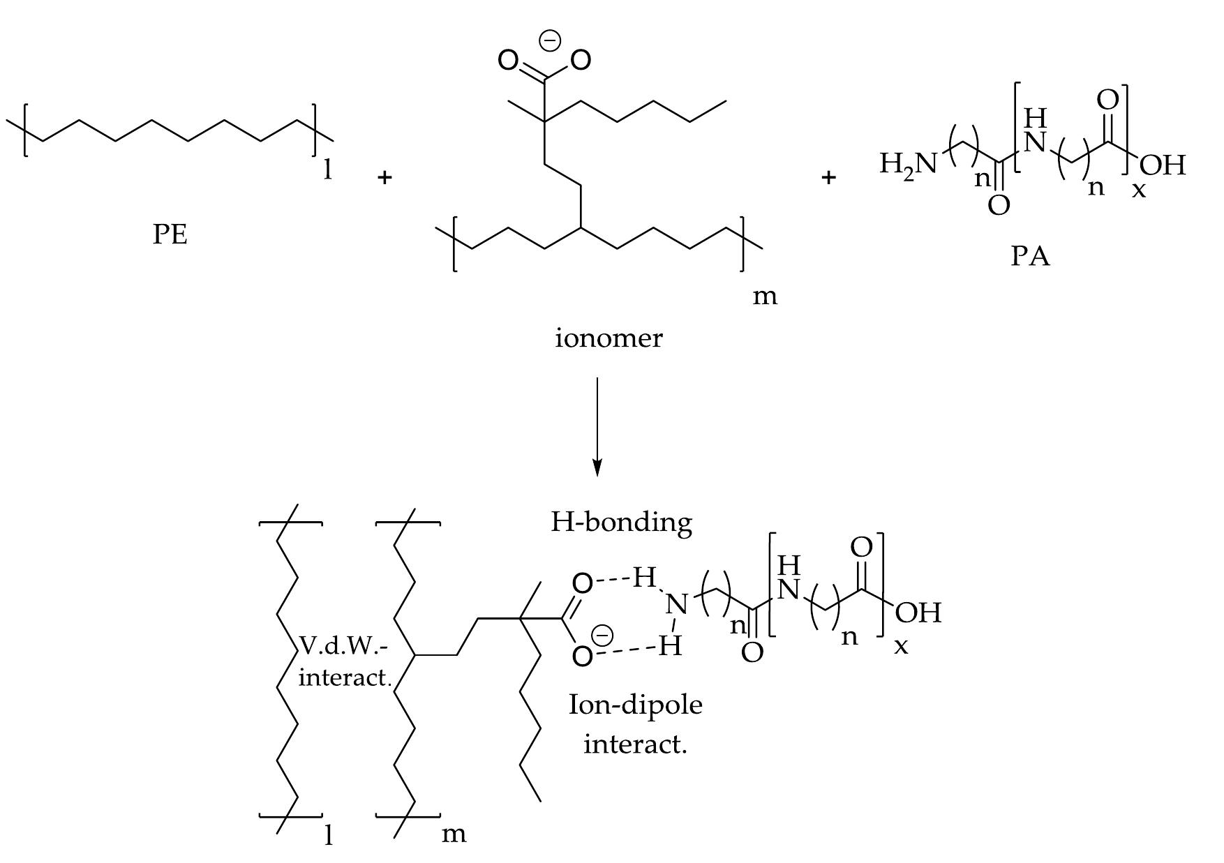 Compatibilization mechanism of pe and pa using an ionomer.