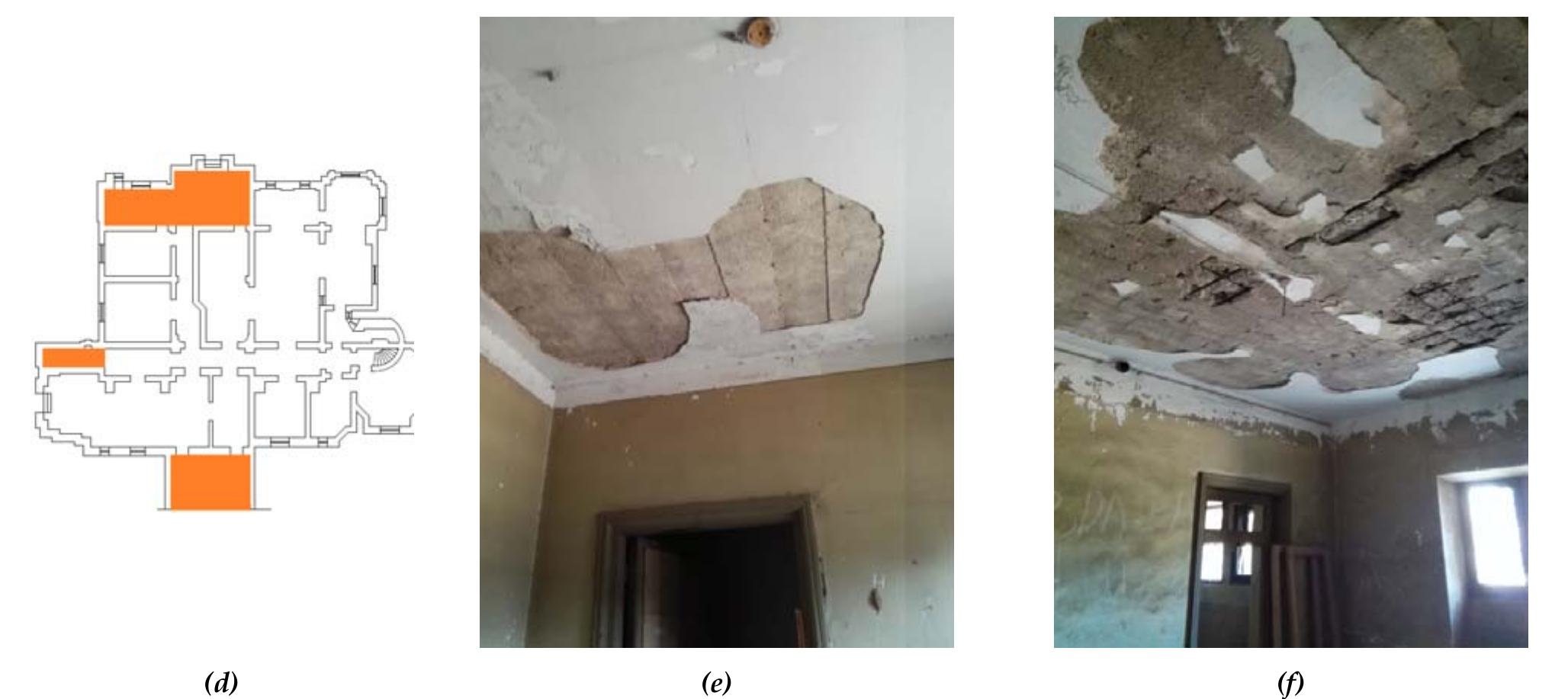 Falling down of the concrete cover of ceilings: (a) first