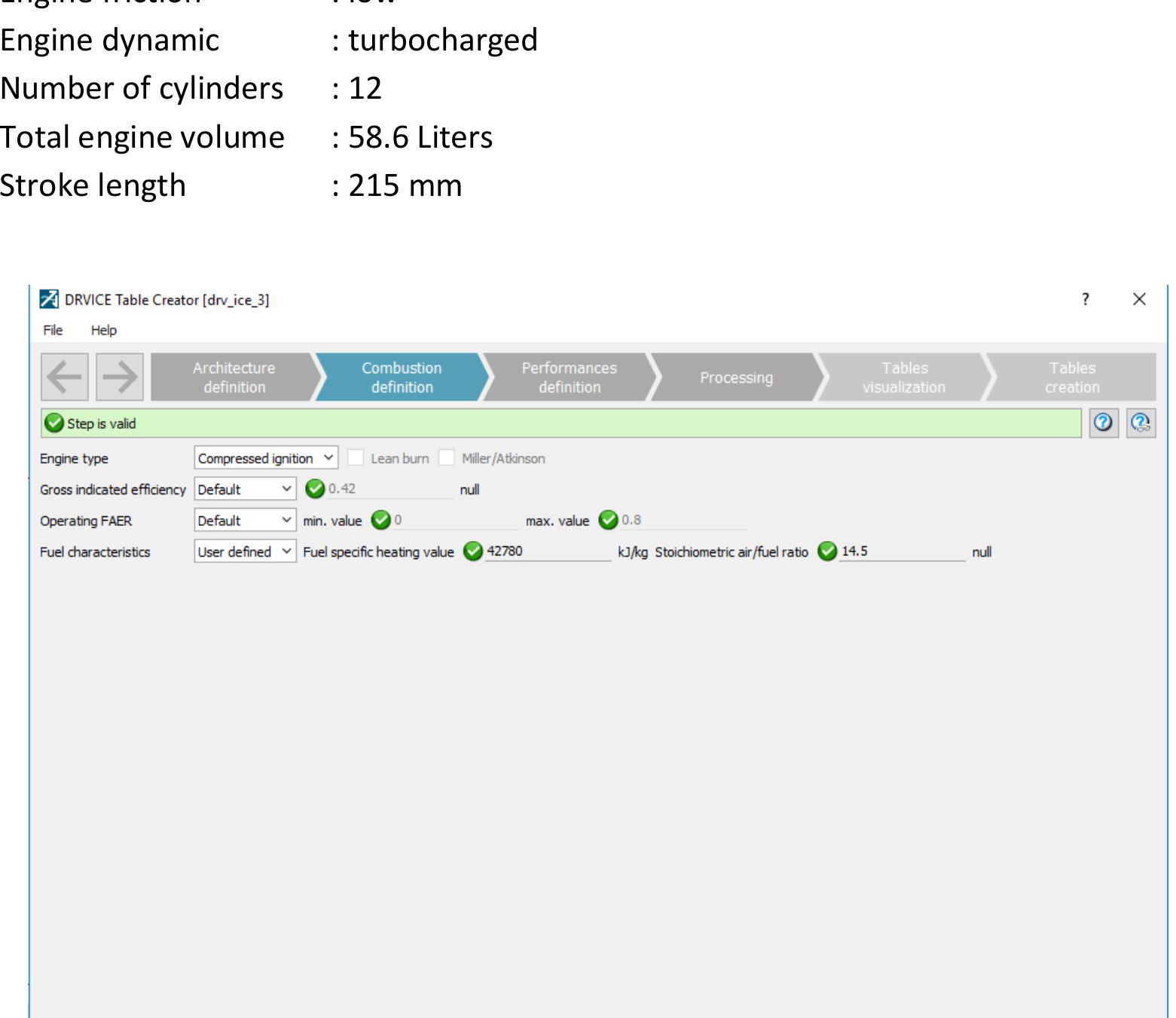 Engine combustion definition from table creator feature.