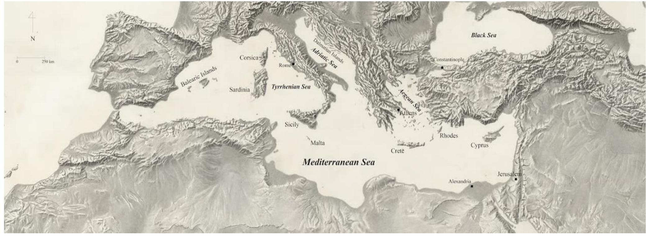 Map of the mediterranean sea with islands (brendon olson).
