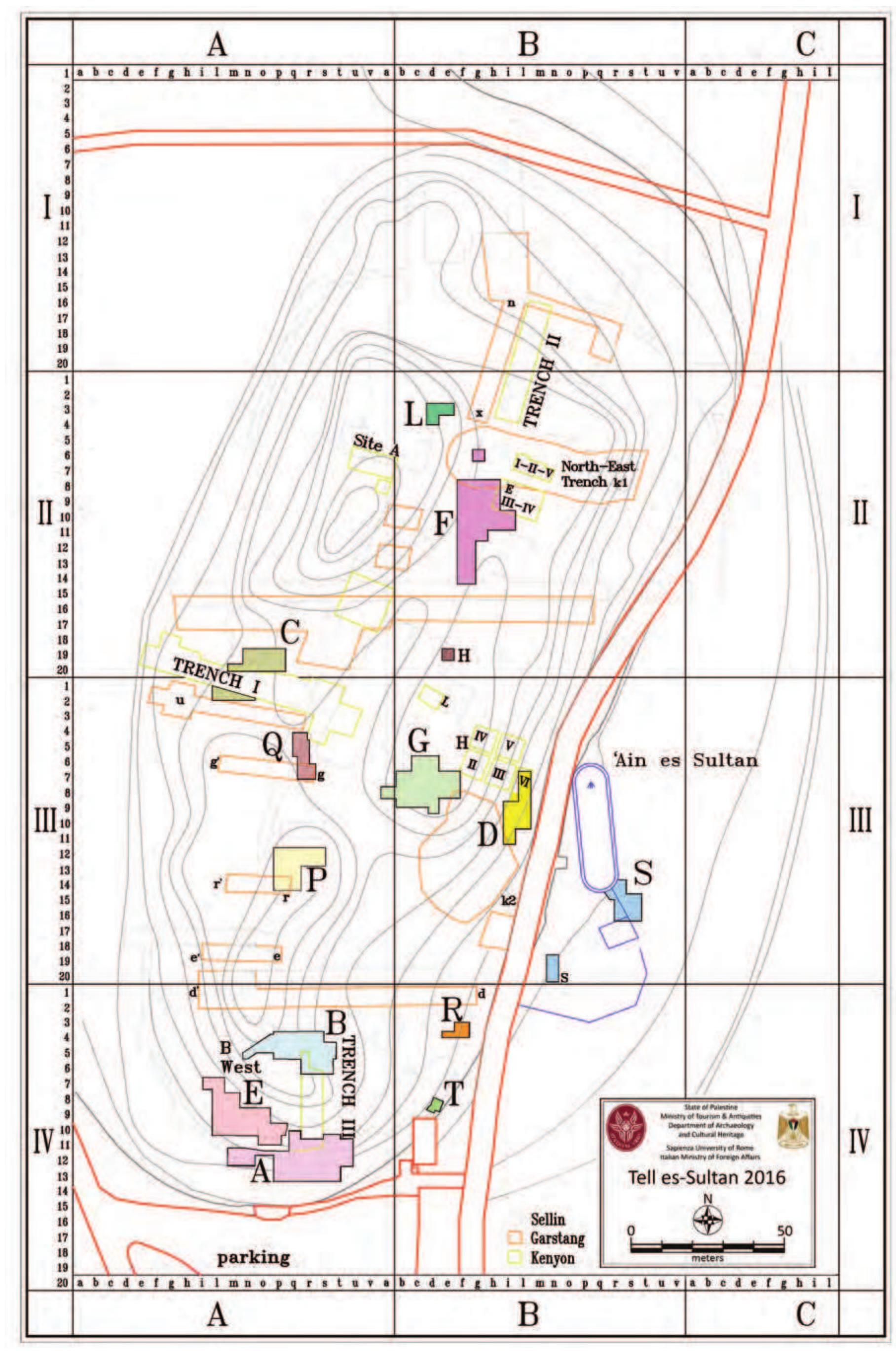 Map of tell es-sultan with areas excavated by the