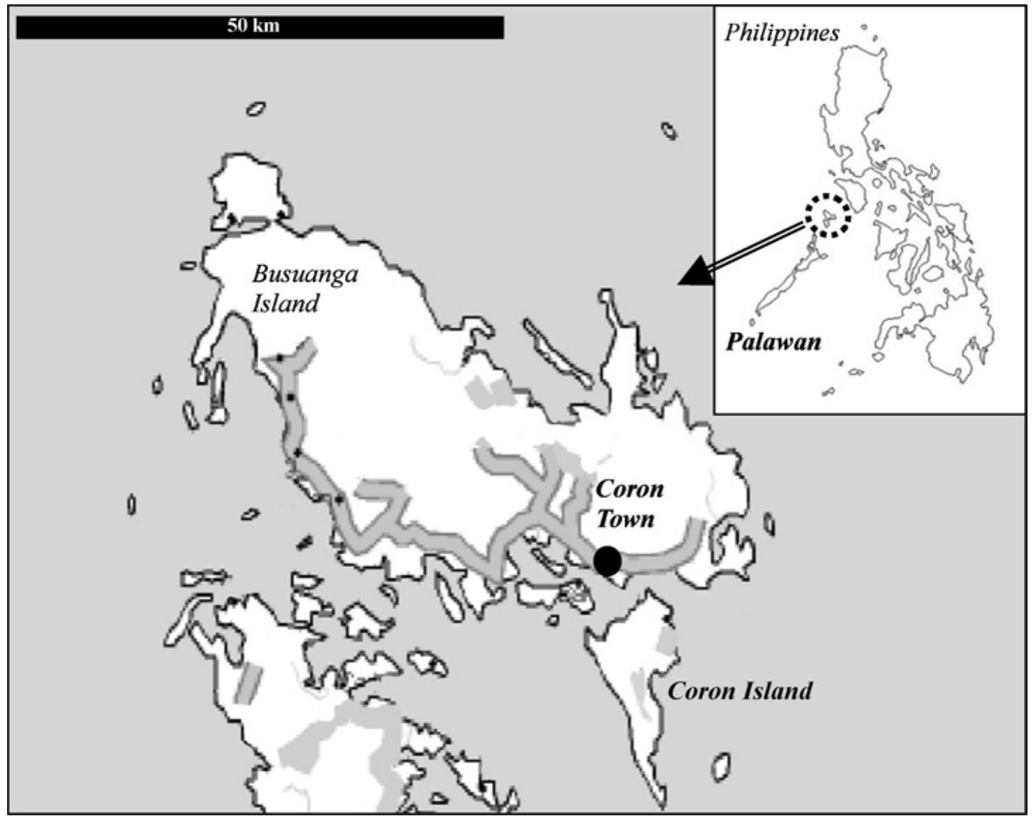 Map of coron in the province of palawan, the philippines
