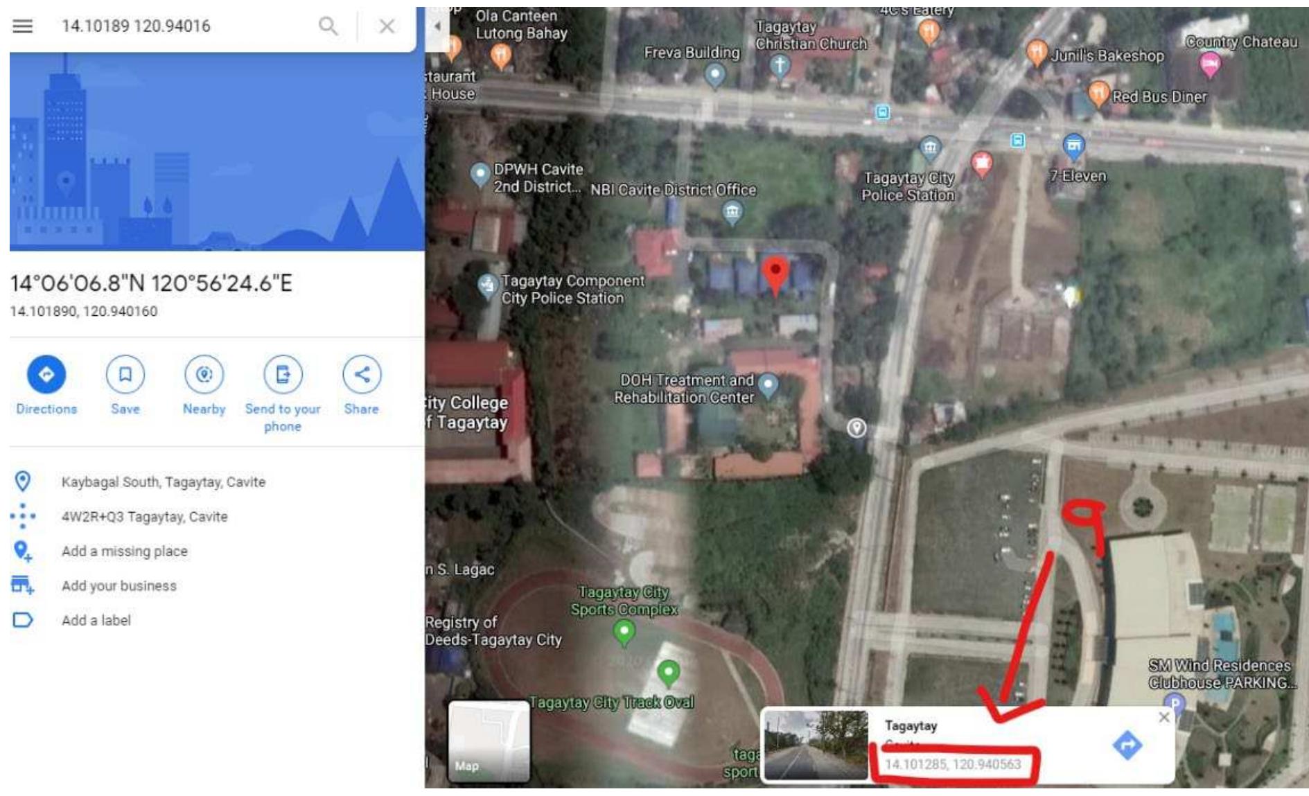 Copying the coordinates from google maps