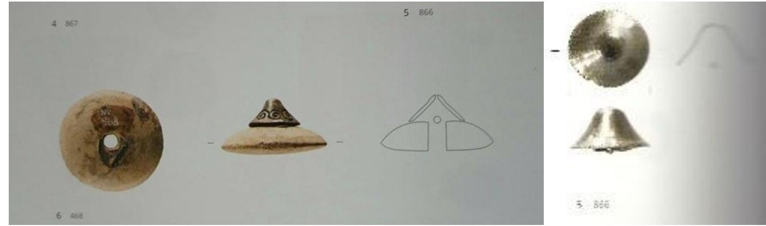 A (right) a conical pyramid from nydam made of copper-alloy