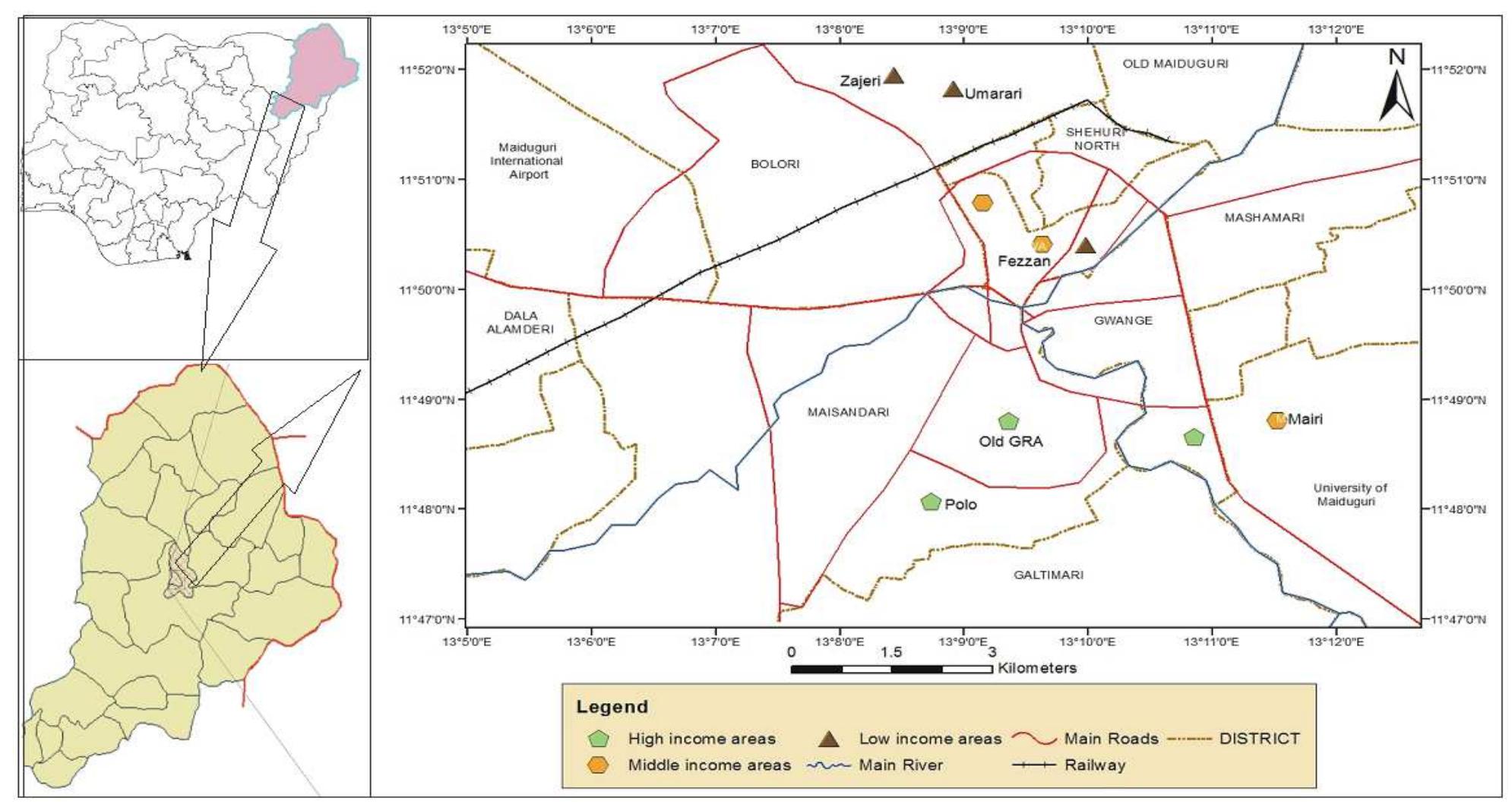 -1. map of maiduguri urban showing the study area. ource: