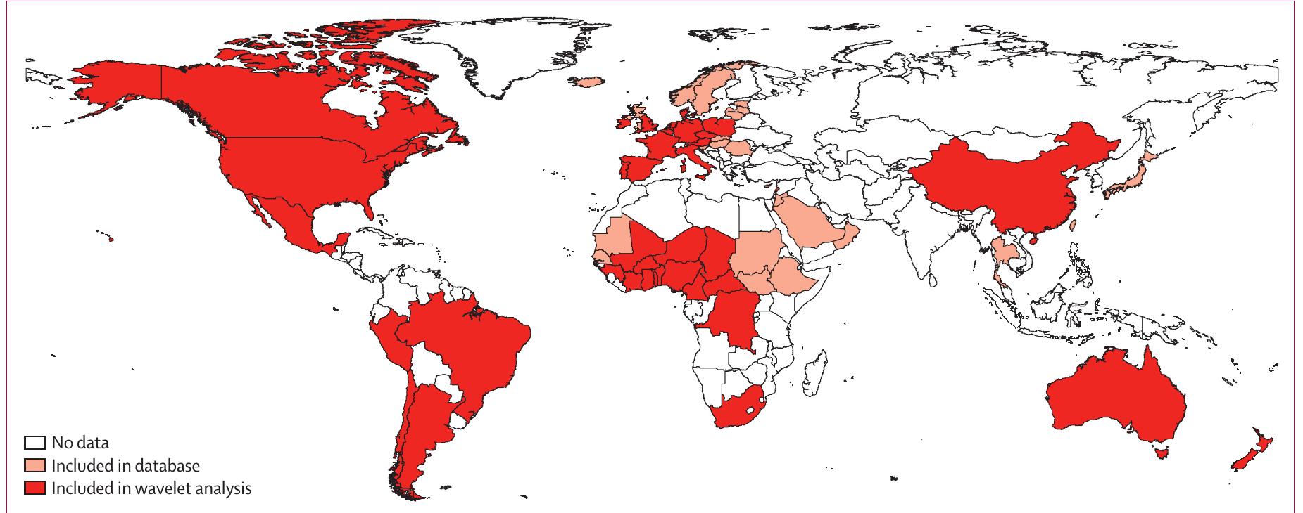 Map of countries for which time-series data were available