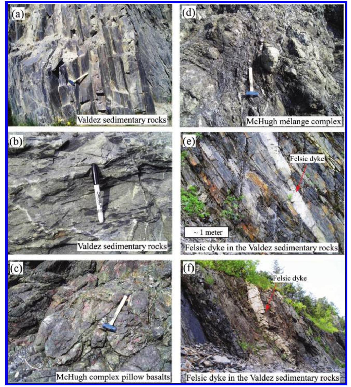Field photographs of the major rock types in the chugach