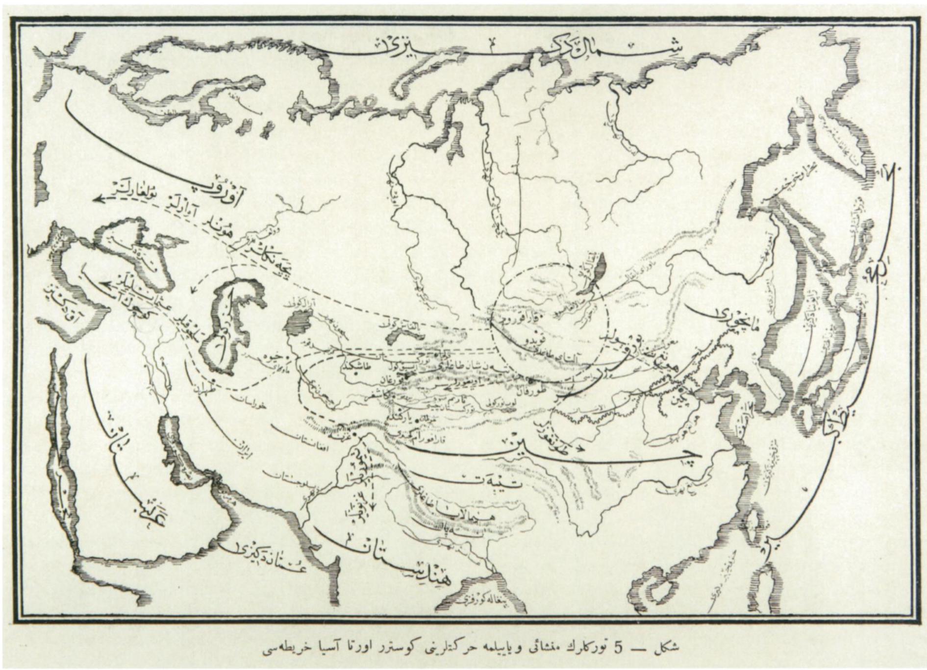 Map of central asia showing the place of origin and spread