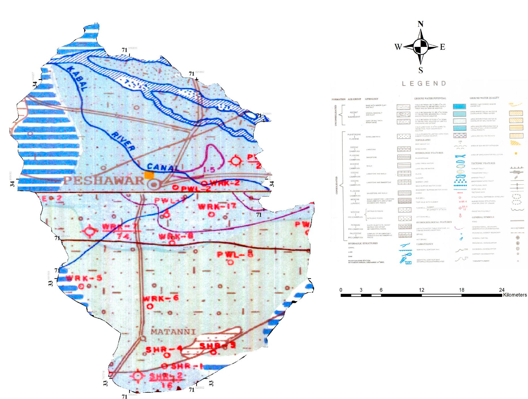 The hydrogeologic map of the aquifer in the peshawar