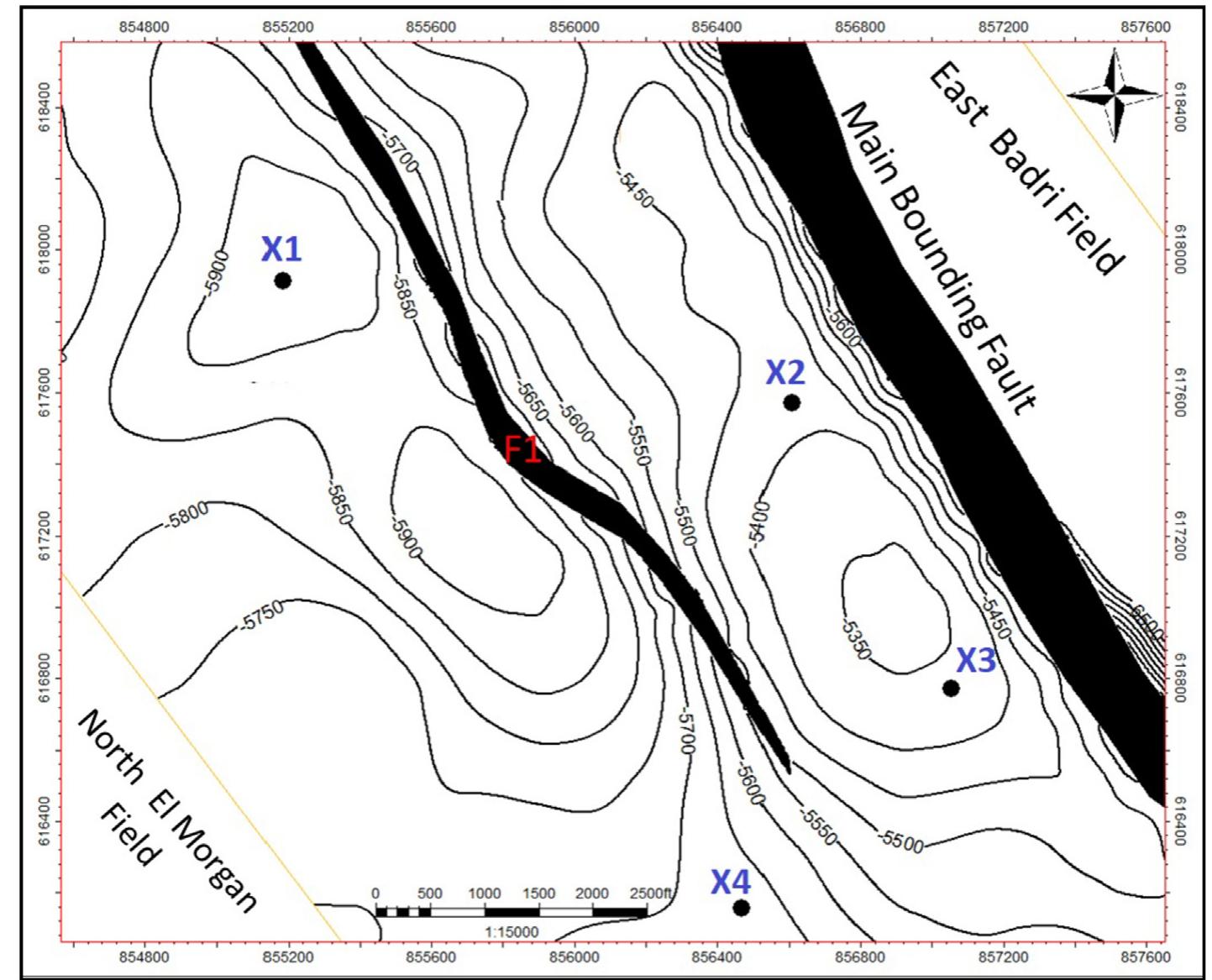 Top-belayim formation structure map of the badri field.