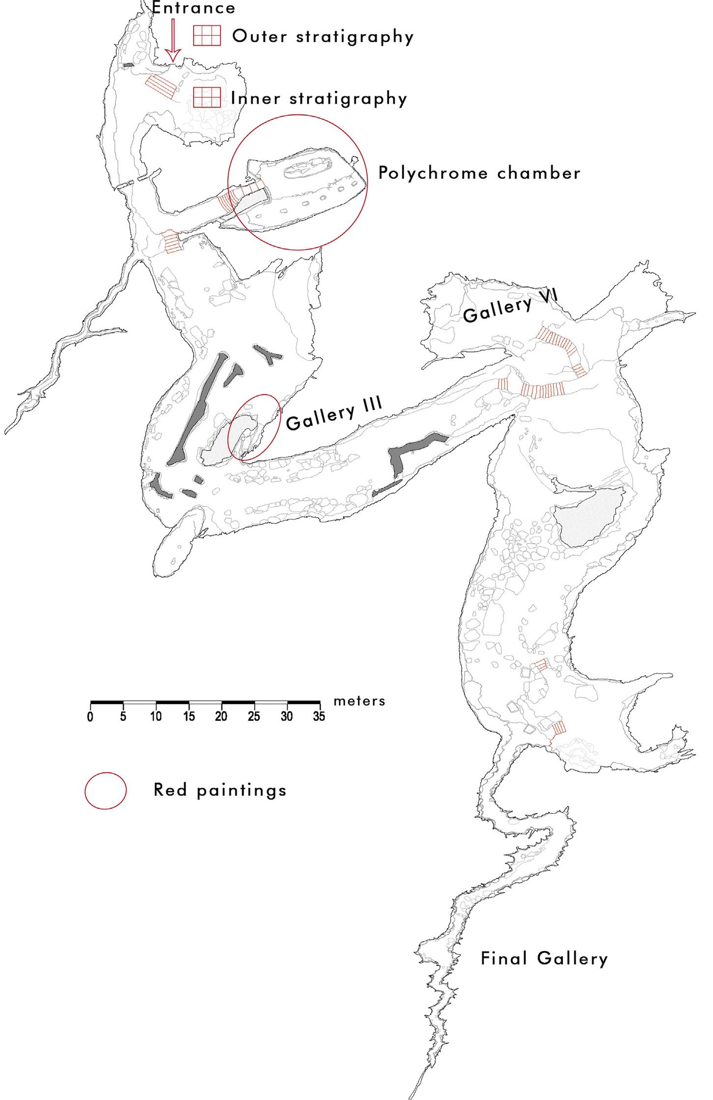 Topographic map of altamira cave with indication of