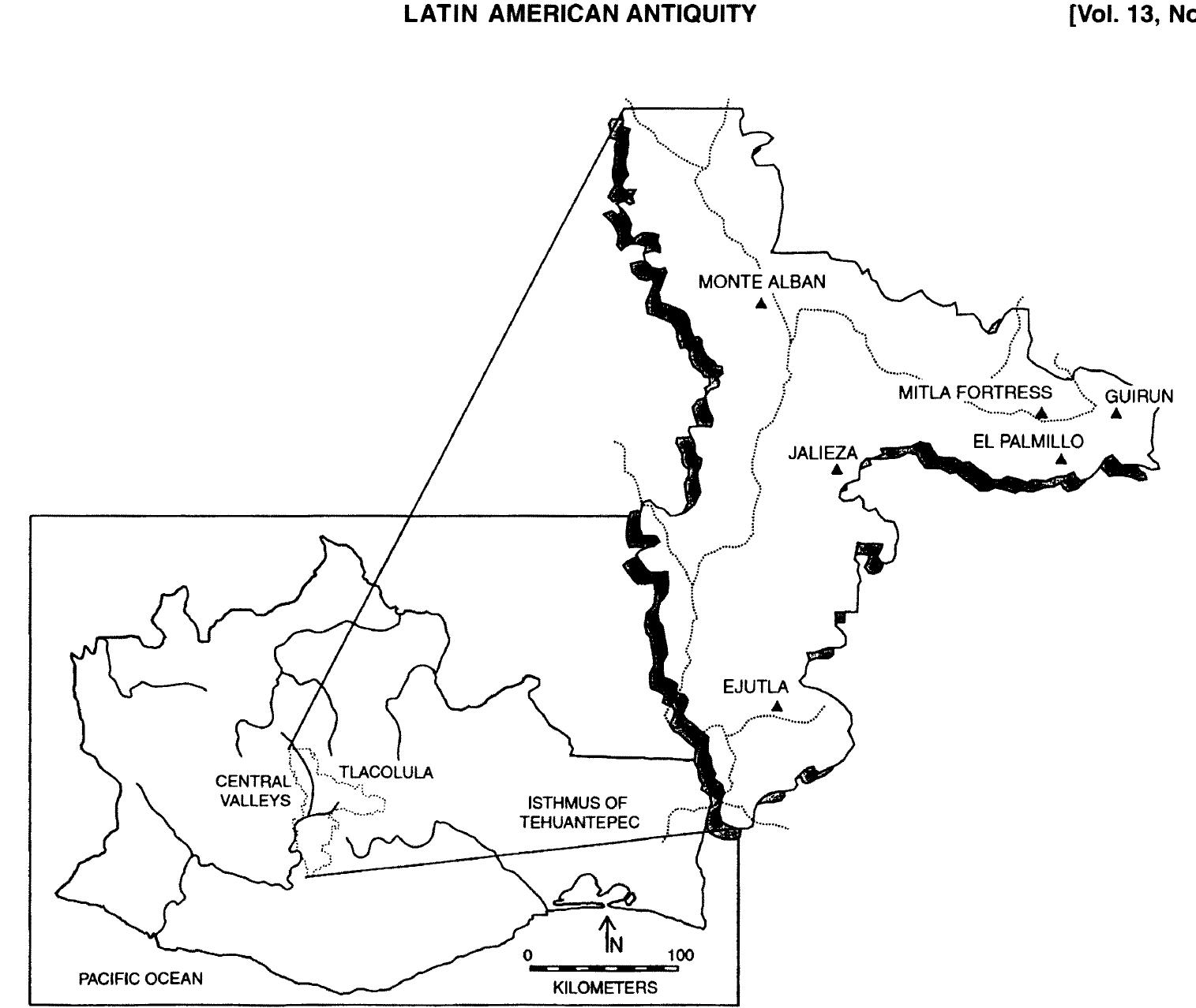 Map of oaxaca, showing the valley of oaxaca and places