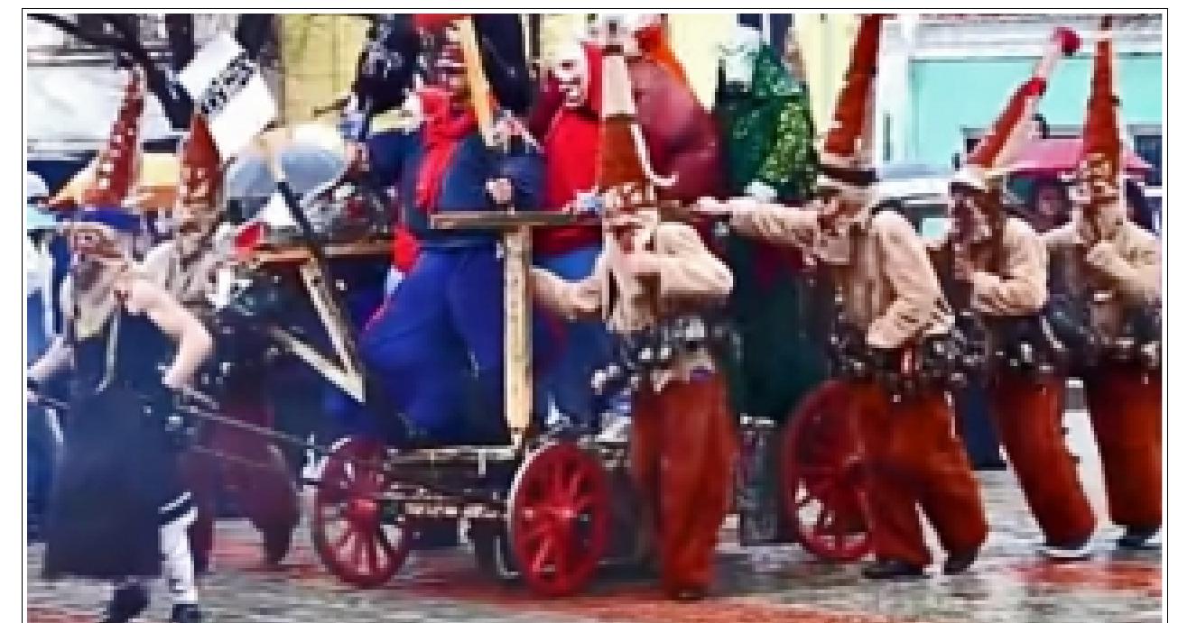Demeter and dionysus in kukeri festival cart, bulgaria