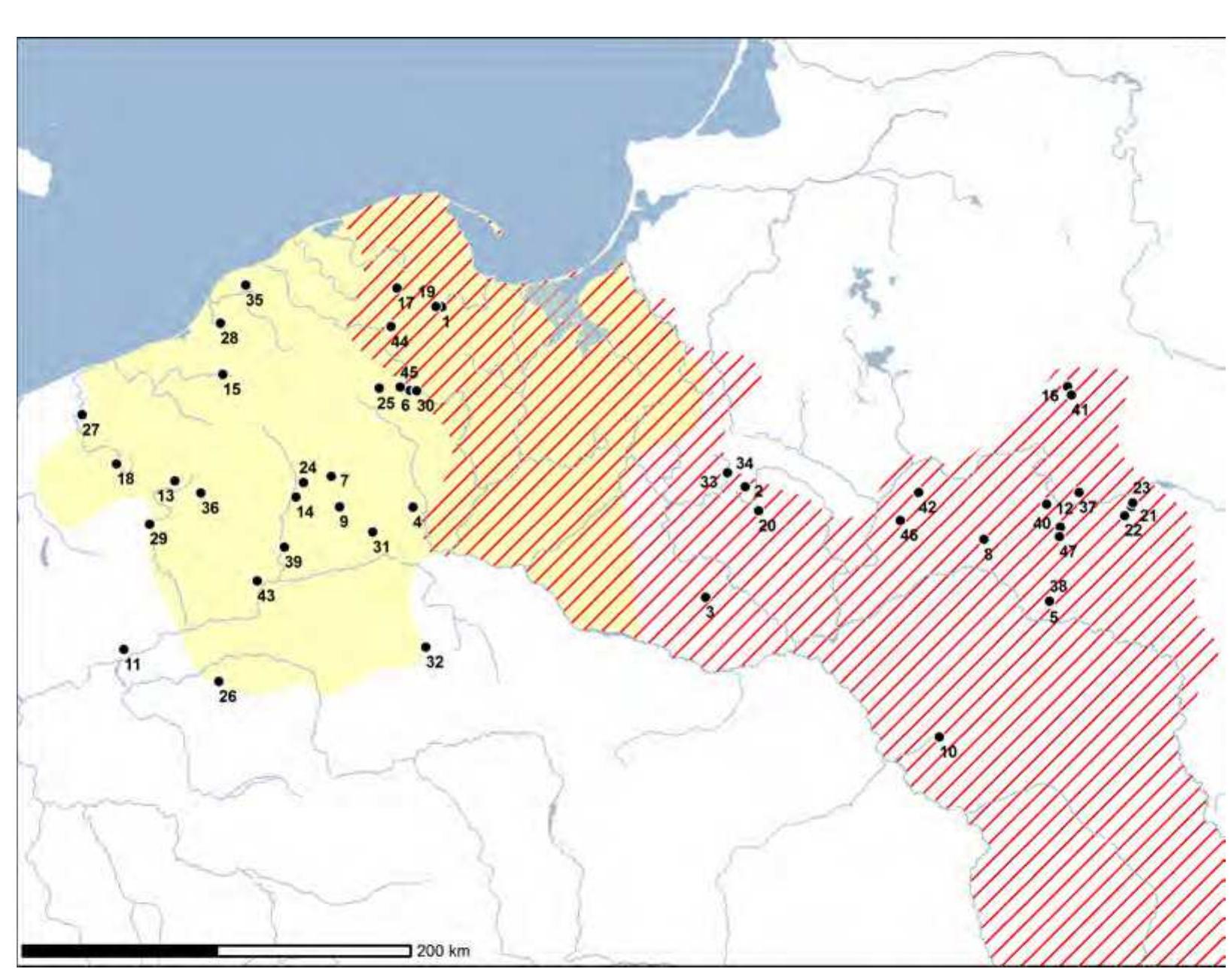 The barrow cemeteries on the map showing scopes of the