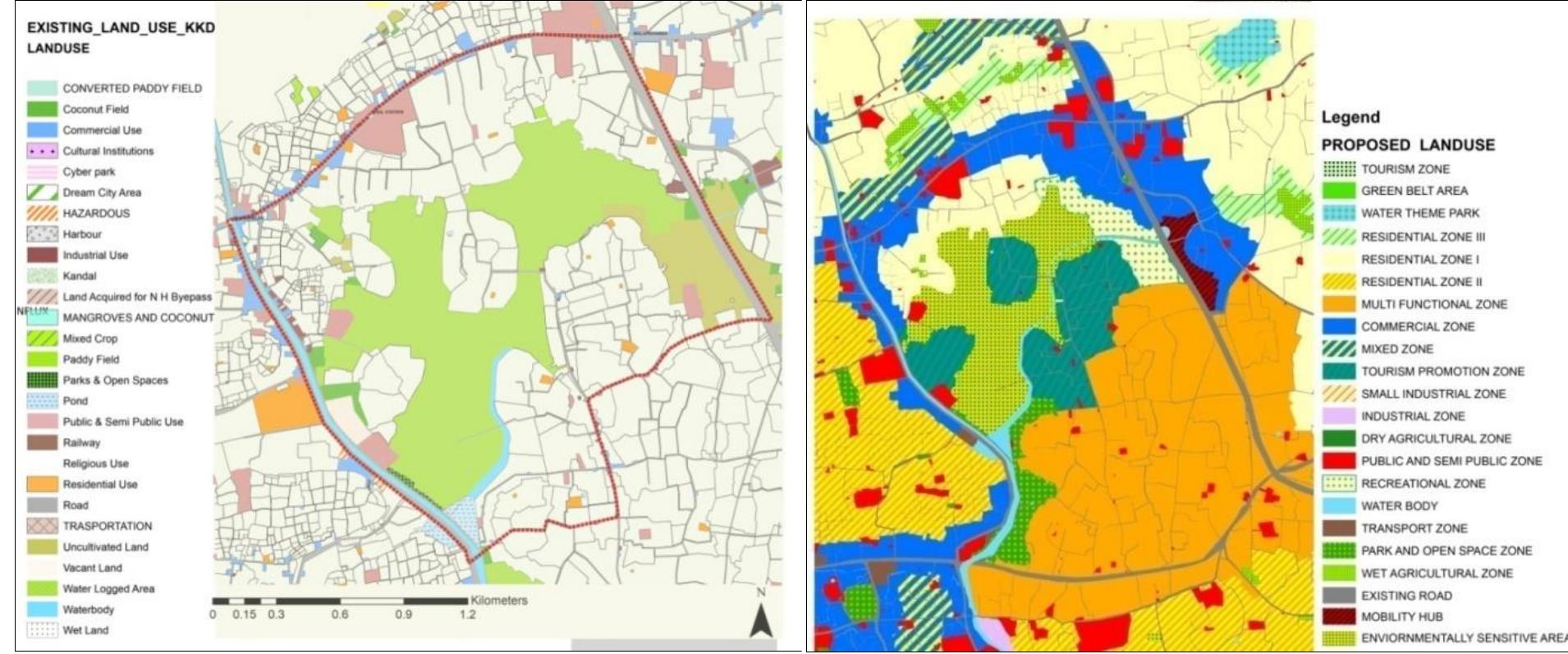 8: existing land use, source: masterplan for kozhikode urban