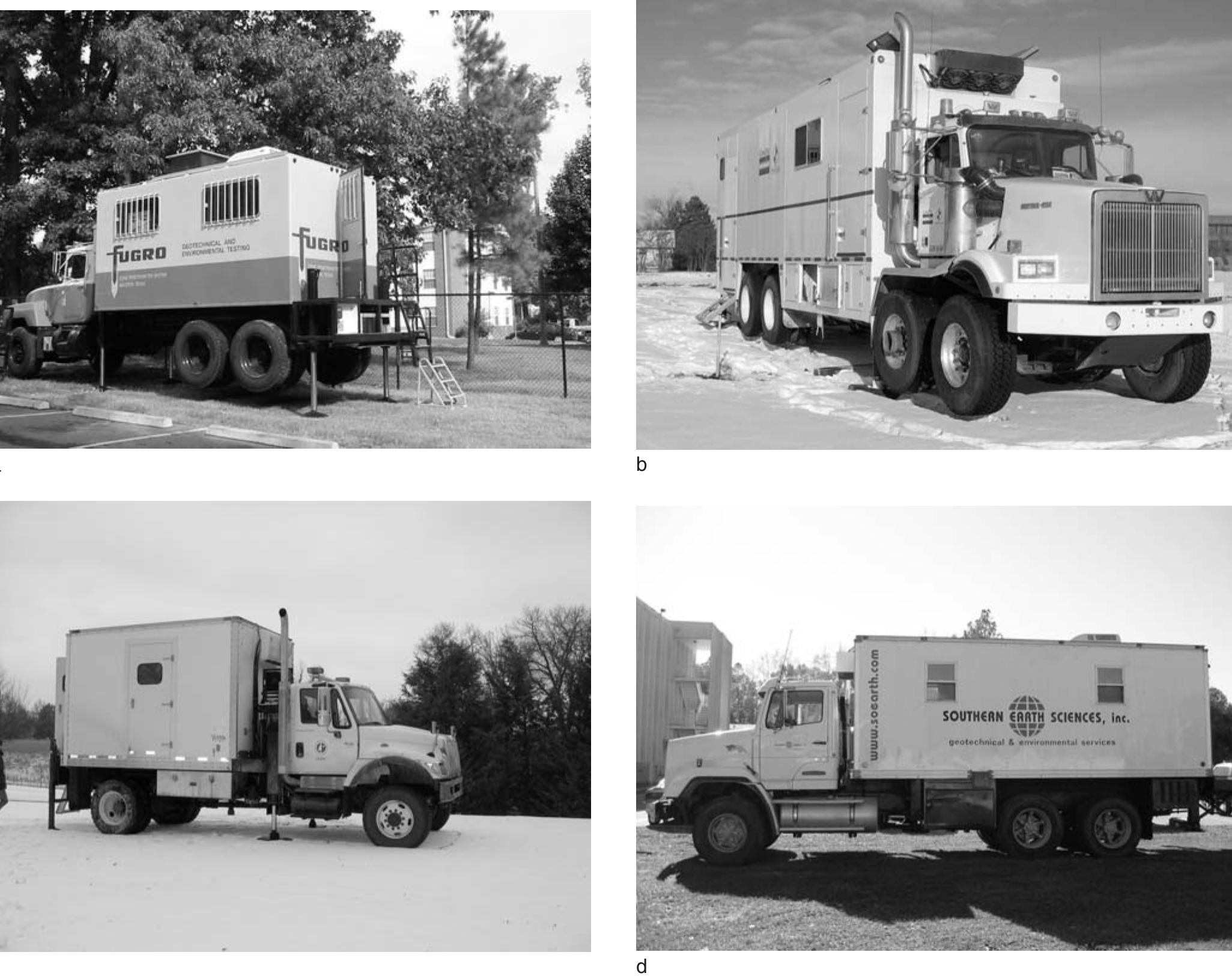 Selection of truck-mounted cone penetrometer rigs: (a) fugro
