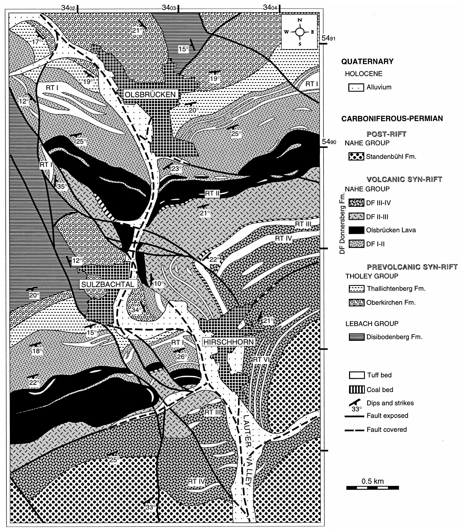 Detailed map of the lauter fault zone in the hirschhorn area
