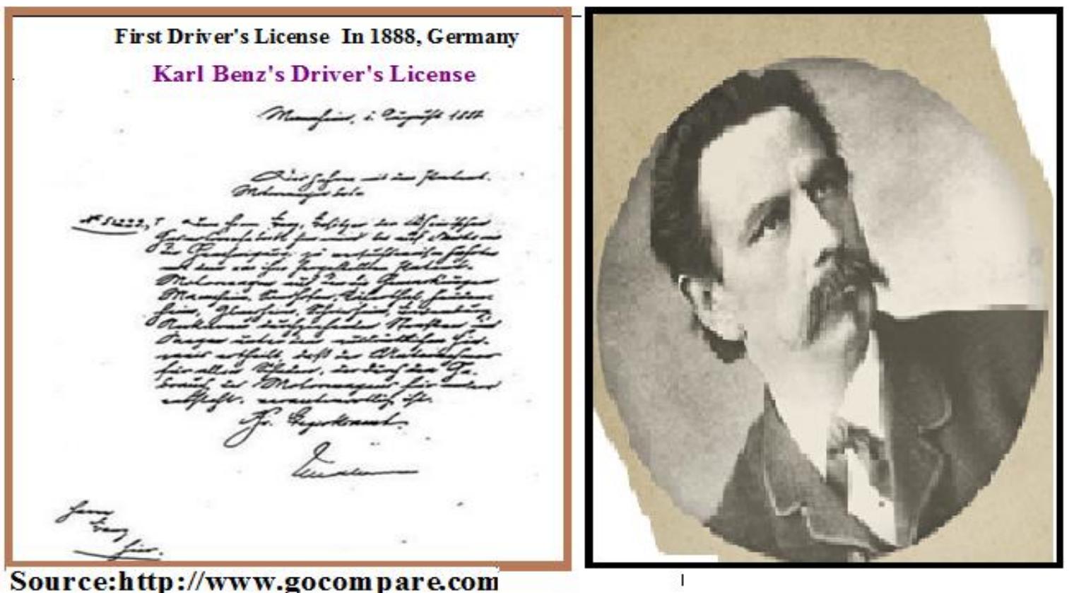 Karl benz’s first driver license 1888 in the world licenses