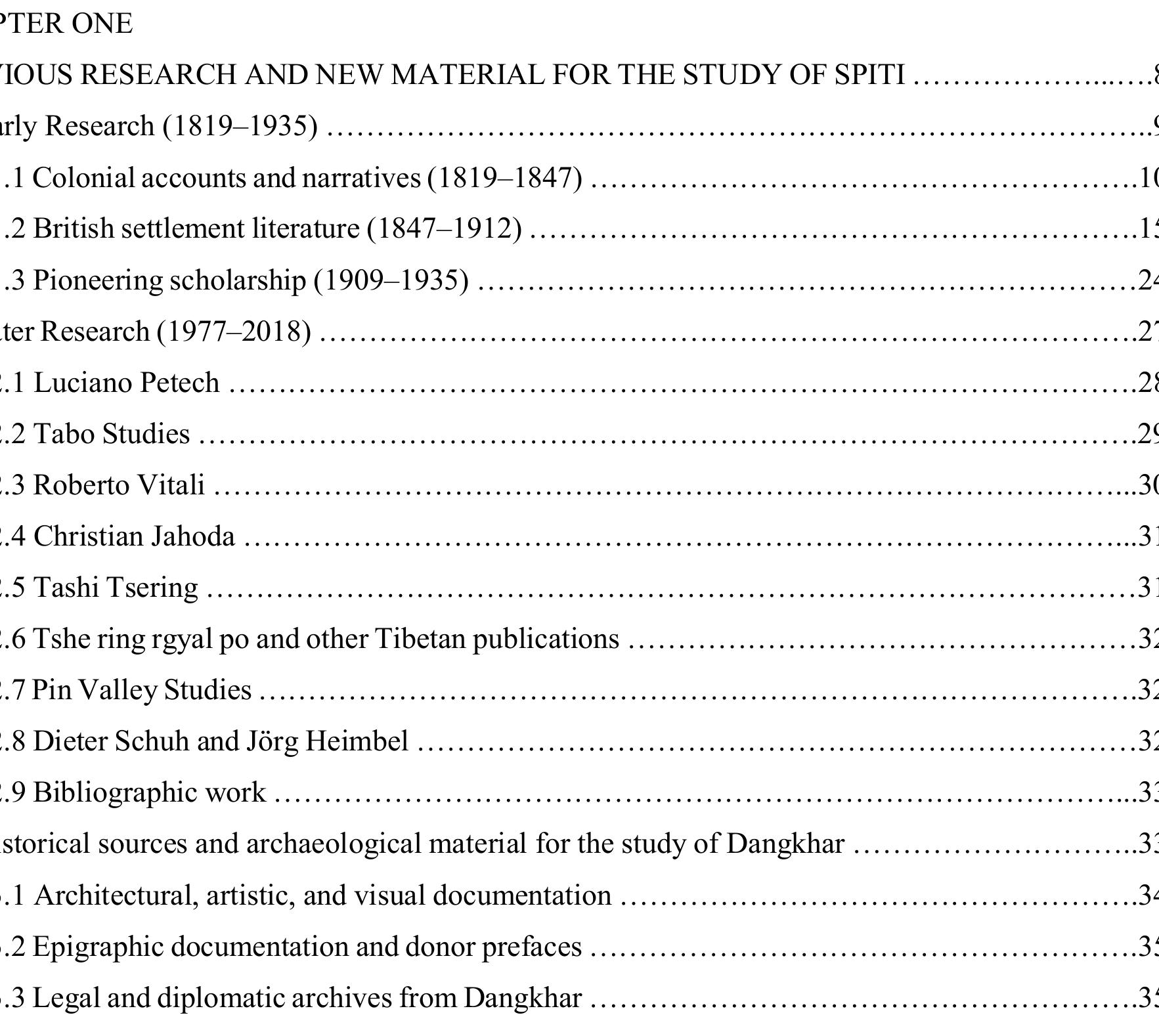 Table 1 - Dangkhar: The rgyal sa of Spiti (Vol.1 Text)