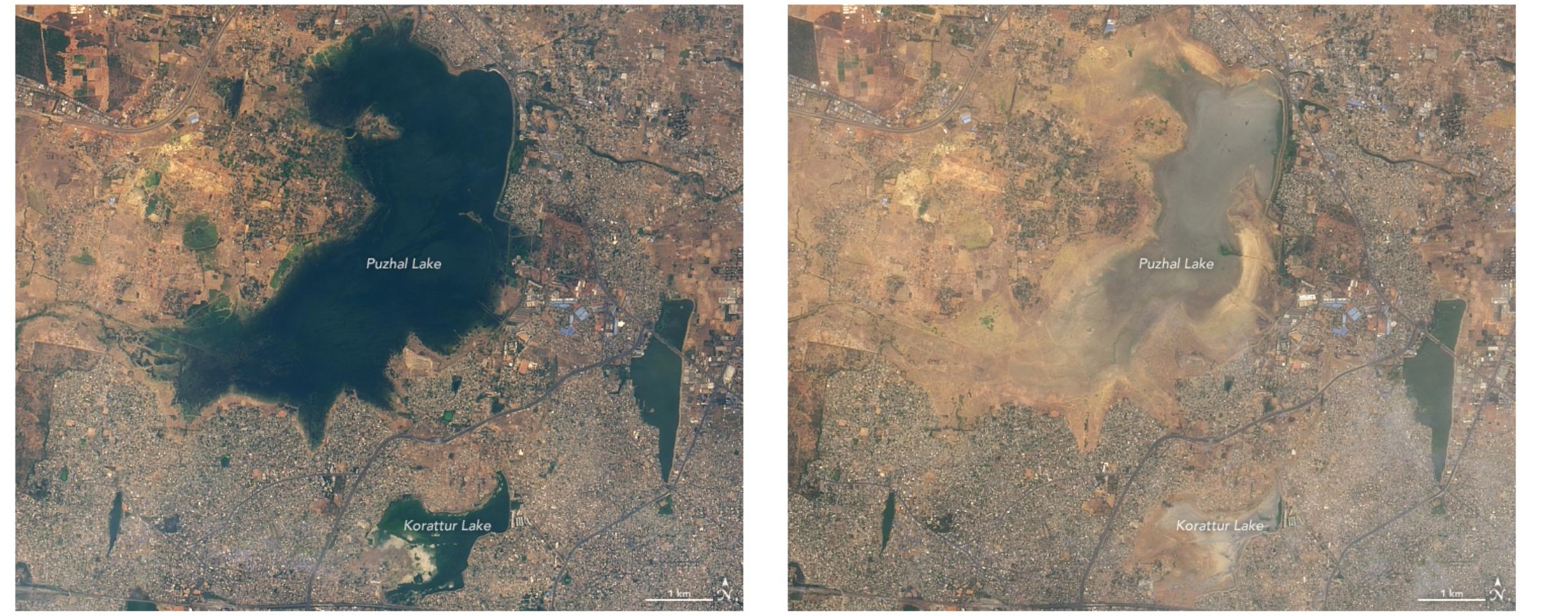 Images of puzhal lake, the main rain-fed reservoir in the