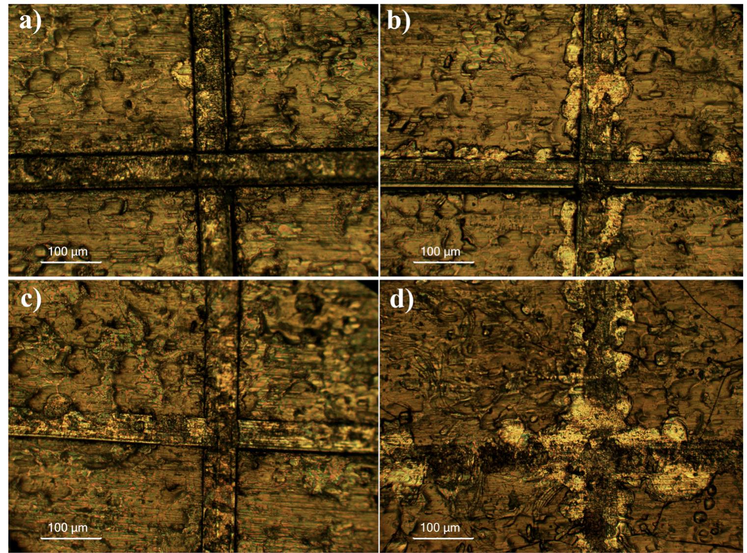Optical microscopy images of lignin coated surfaces after