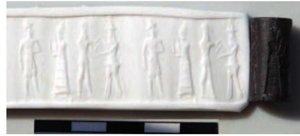 The old babylonian cylinder seal of goethite. inside the