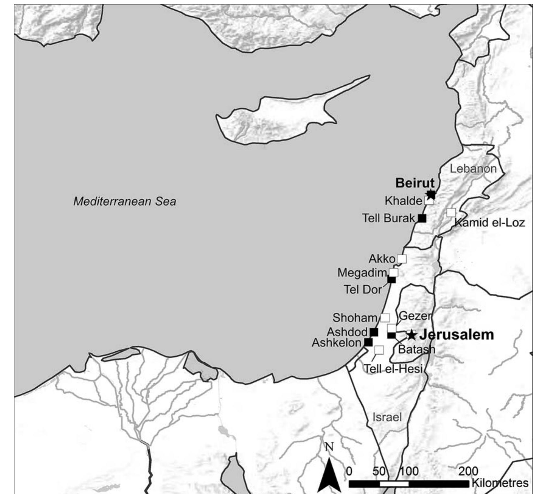 Location of tell el-burak and other persian period dog