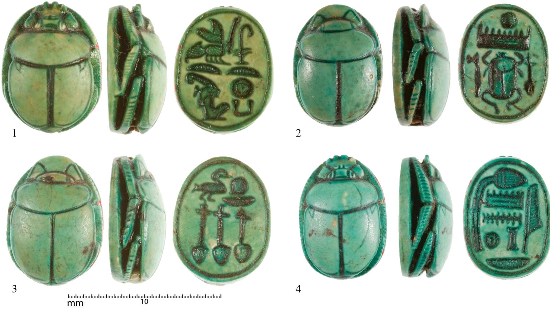 Examples of scarab amulets from the hatshepsut workshop in