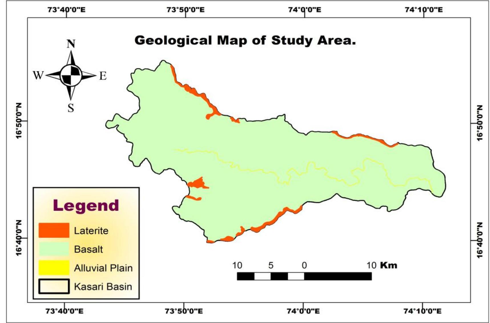 Geological map of kasari river basin. watersheds