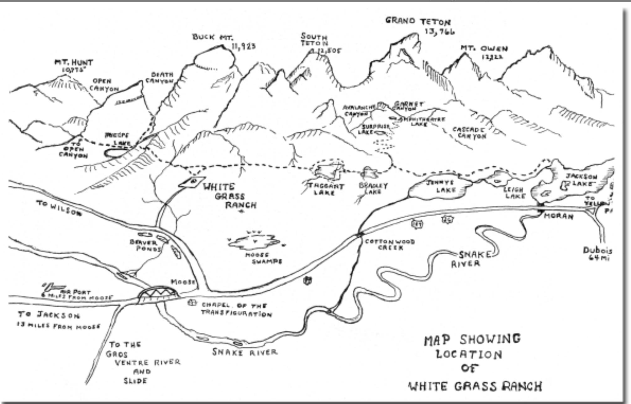 Map showing location of white grass ranch outside of