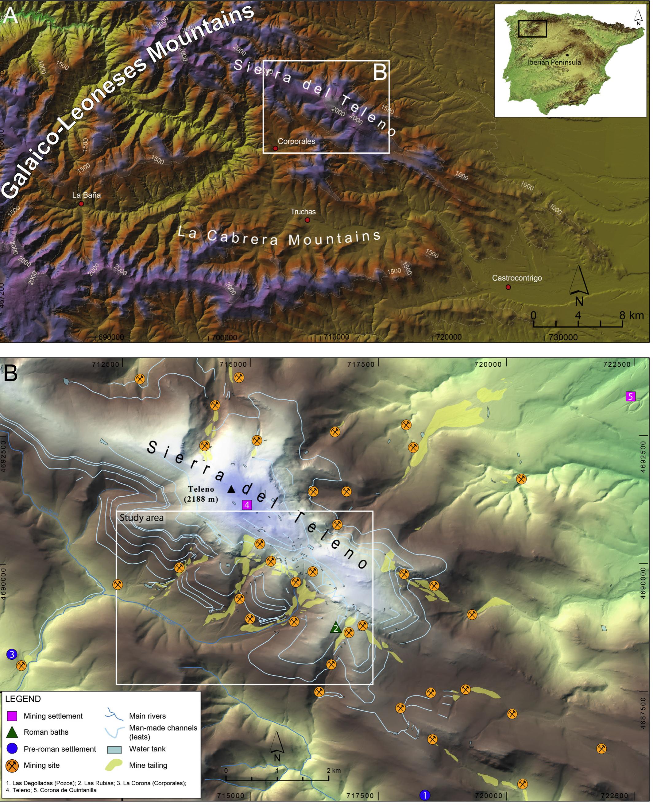 A) location map of study area. b) map of main mining