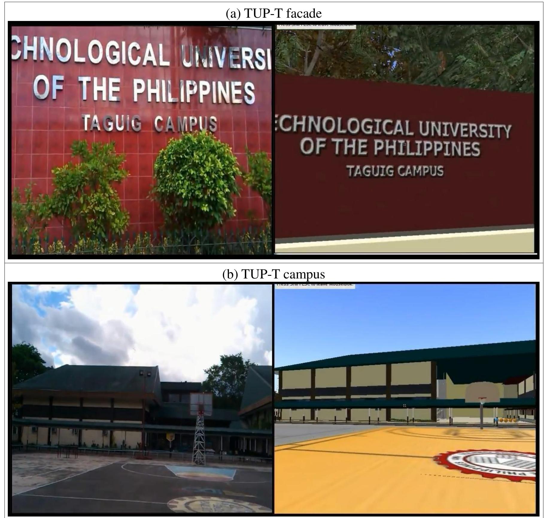 The tup-t (a) facade, and (b) campus as seen in photographs