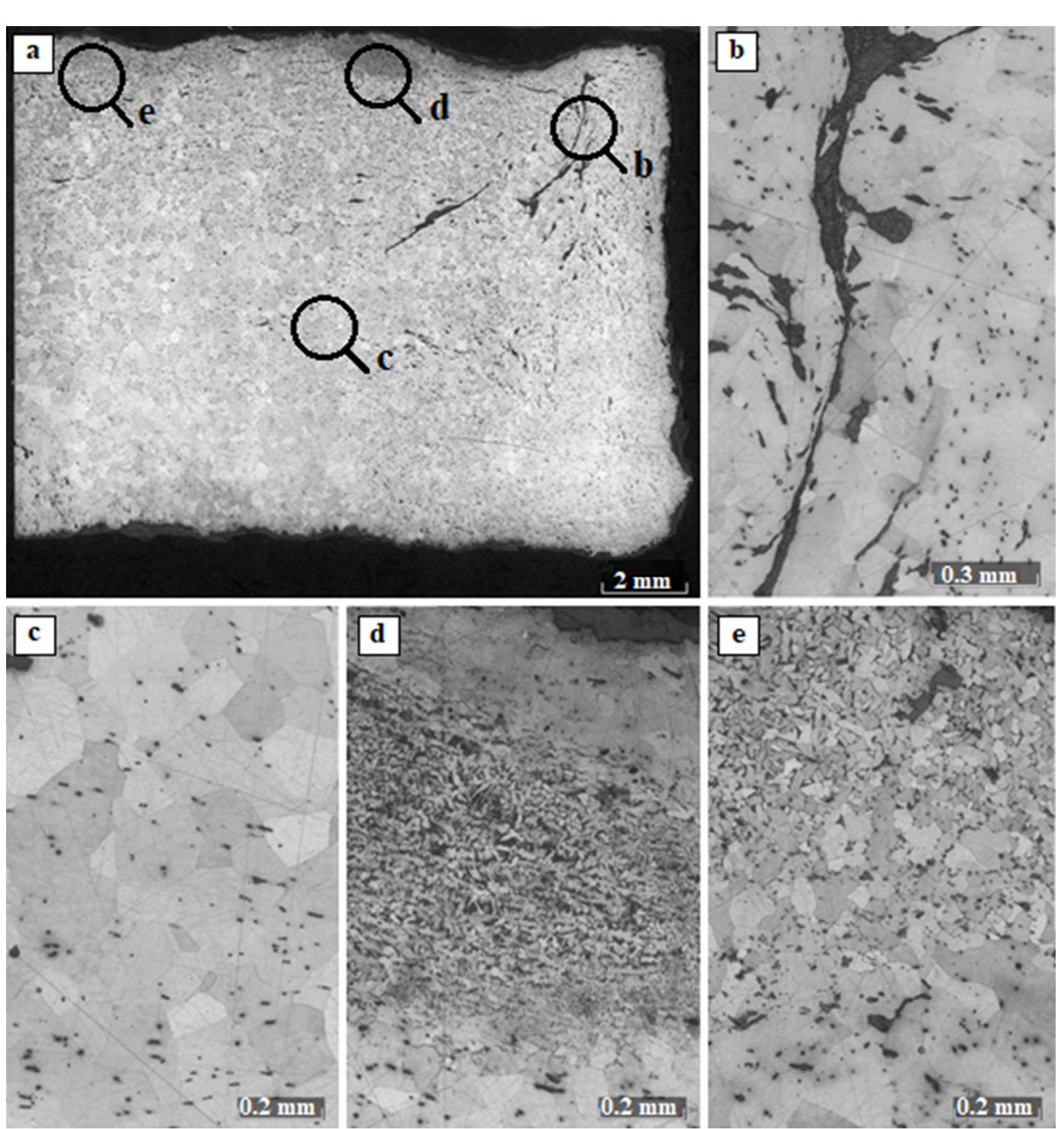 The microstructure of an iron sample: a. a cross-section