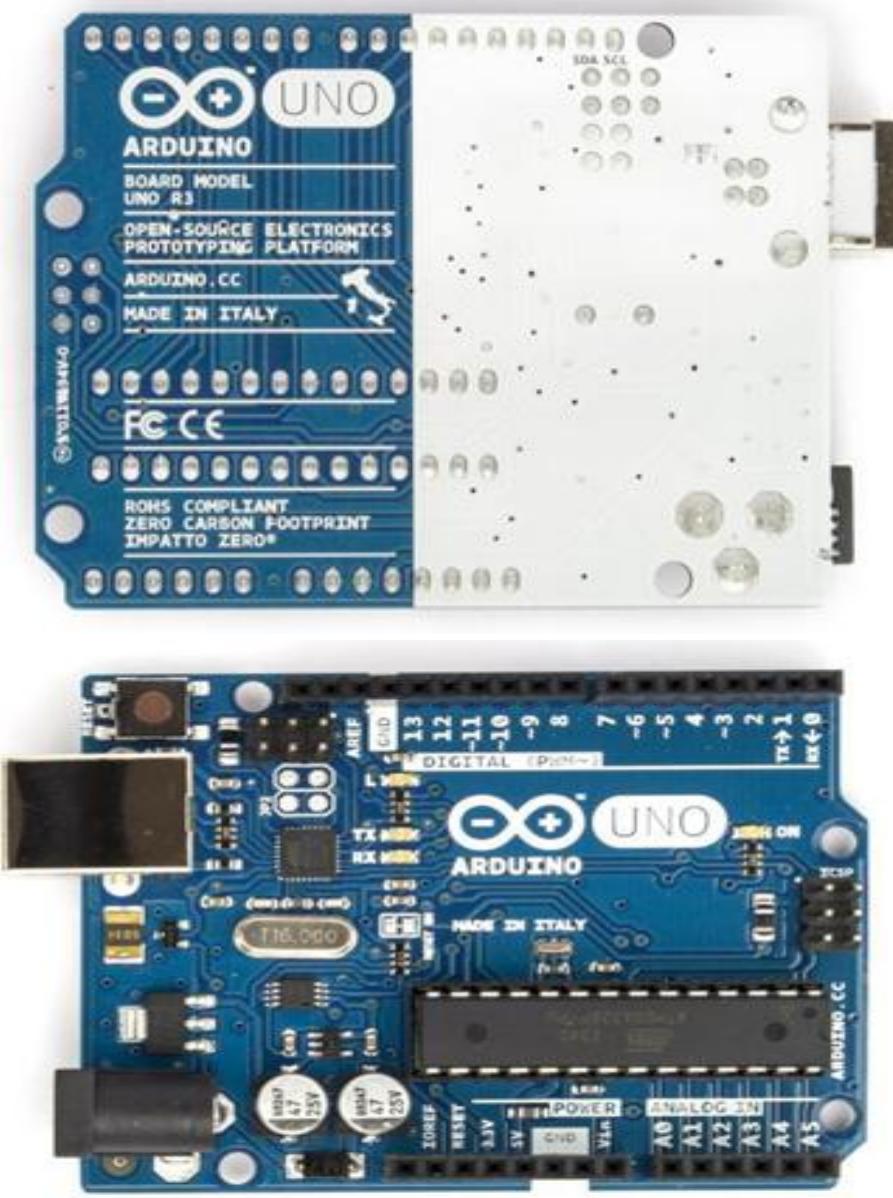 Arduino board (front and back)