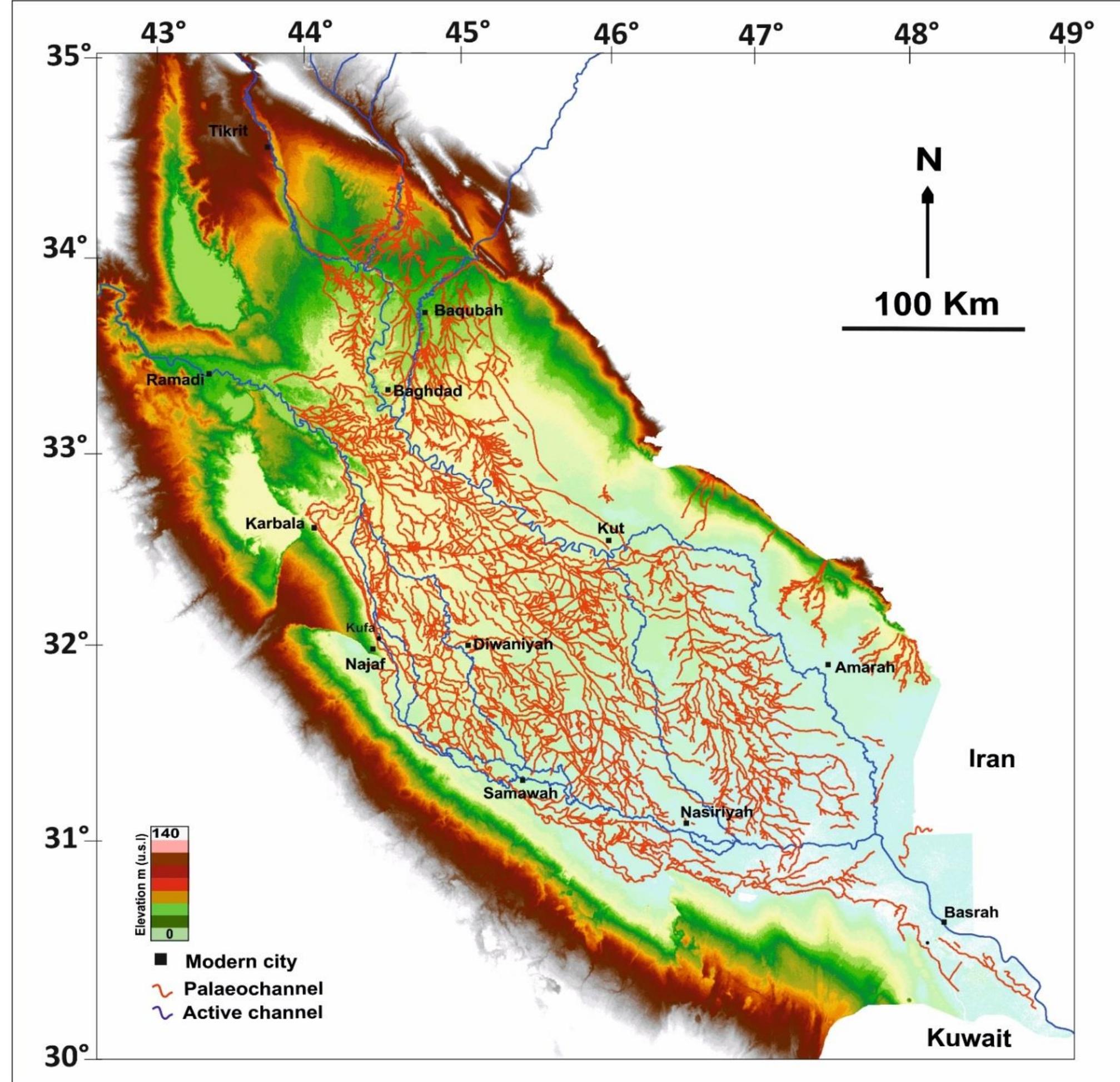 28: srtm map of the mesopotamian floodplain showing all the