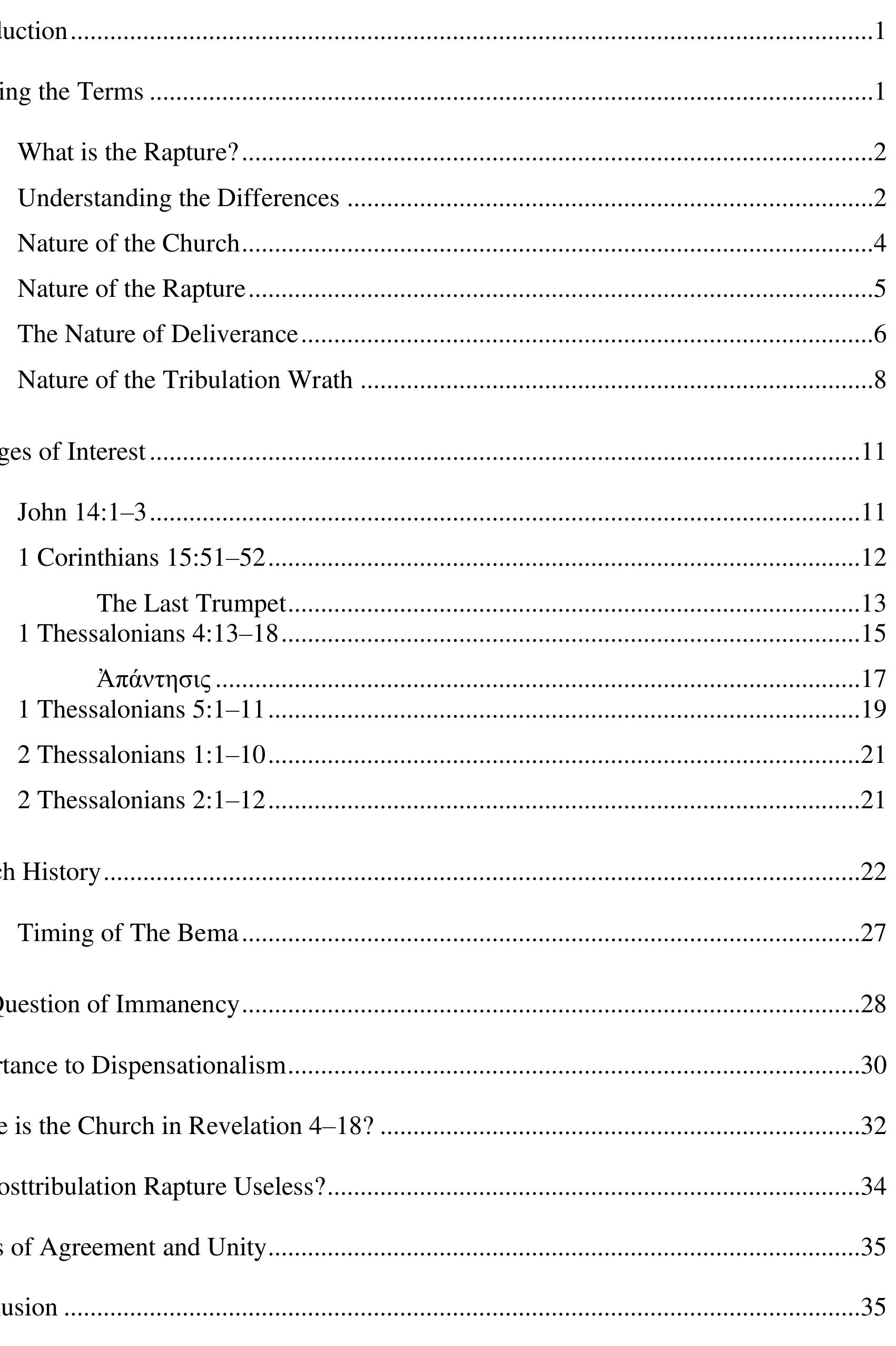 Table 1 - THE RAPTURE: A MODEST EXPLORATION AND COMPARISON