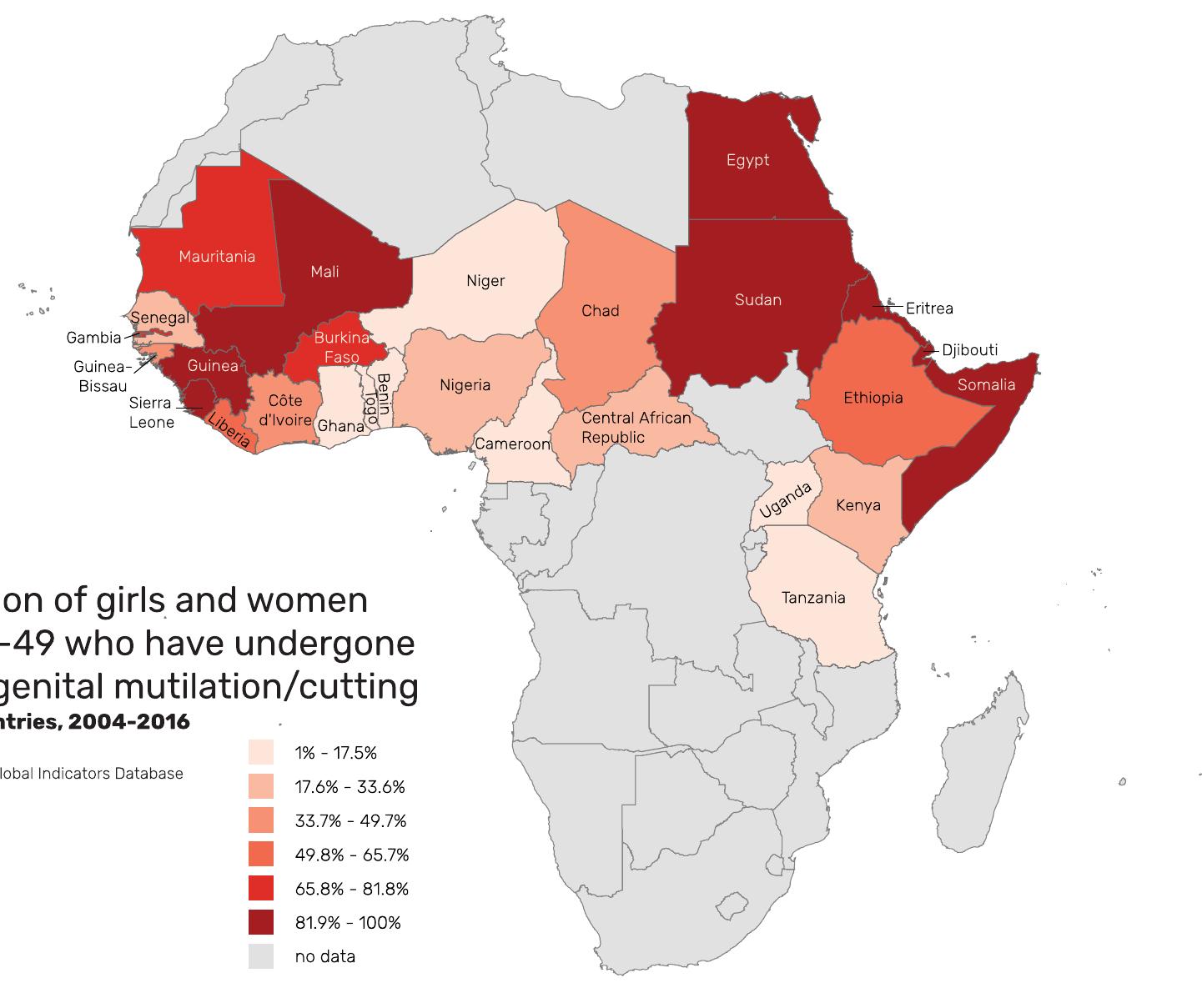 Choropleth map visualizing sdg indicator 5.3.2: proportion