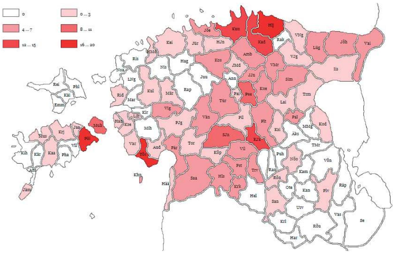 Map 17. distribution of the unshortened variants of word