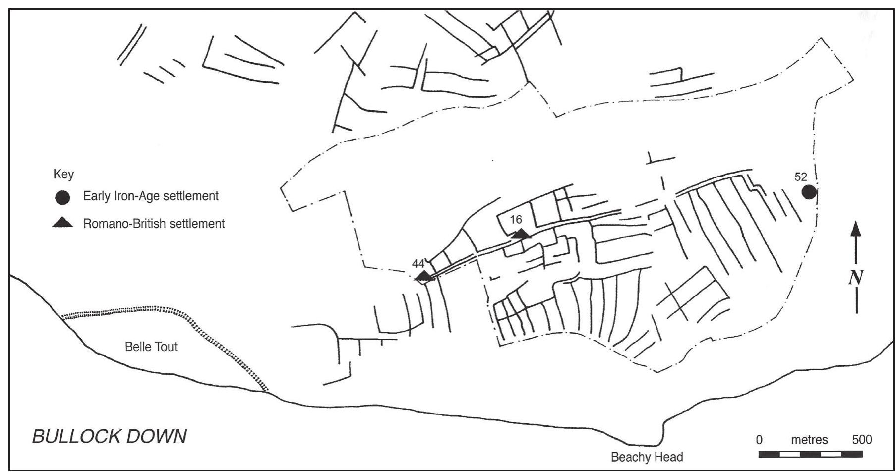 1 map of fields, the double lynchet trackway and the iron