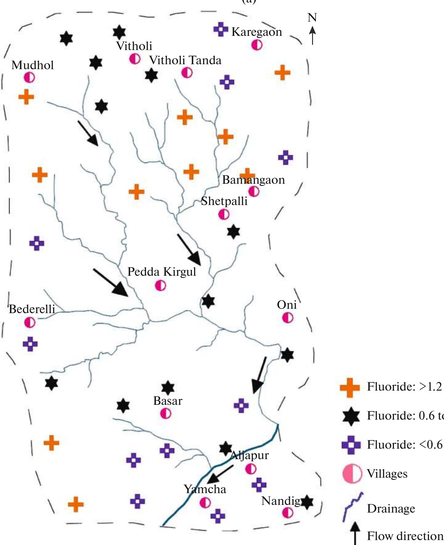(a) distribution and symbol map of fluoride in the northern