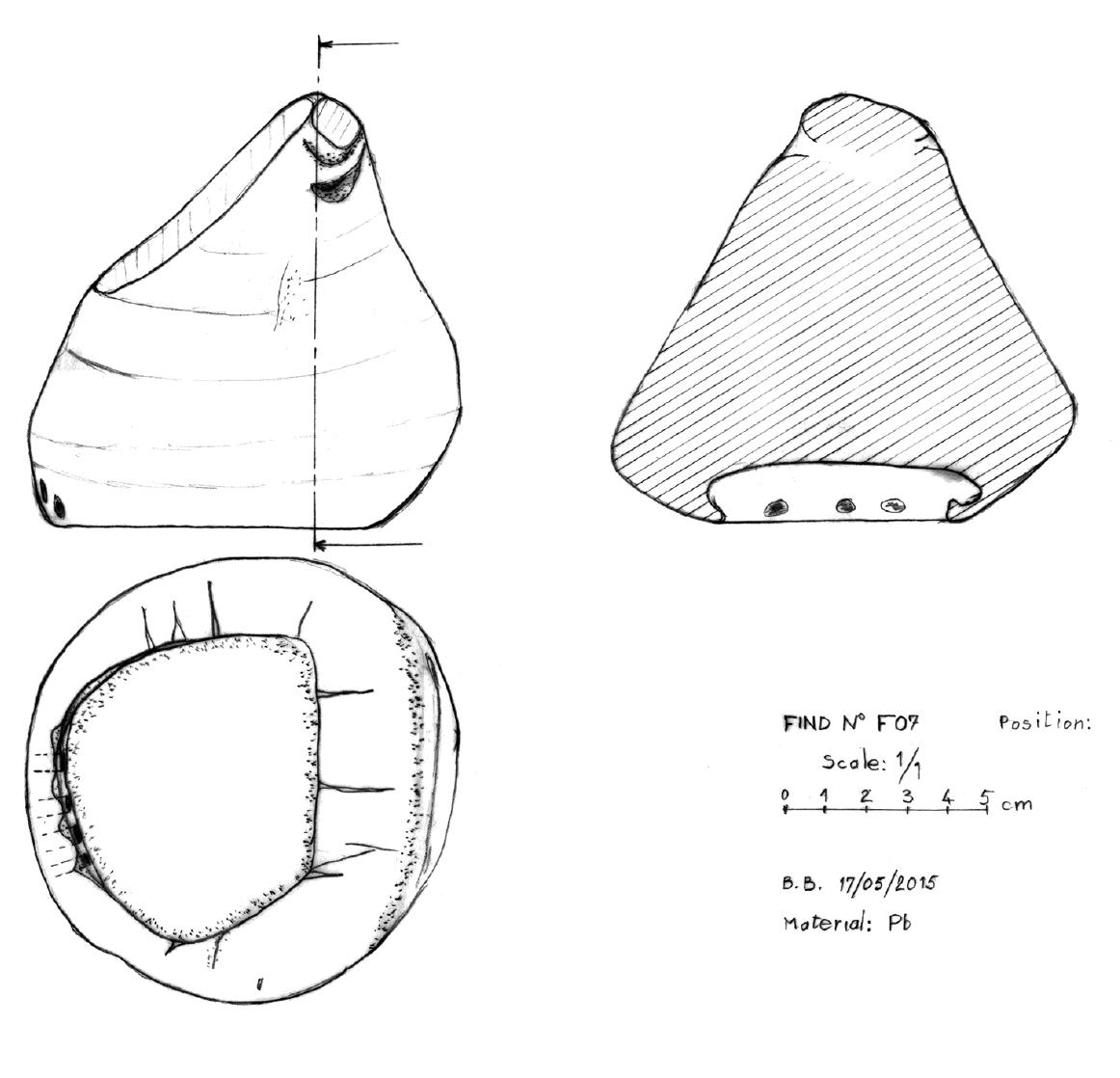 Ancient sounding lead f07. drawing by b. boismoreau