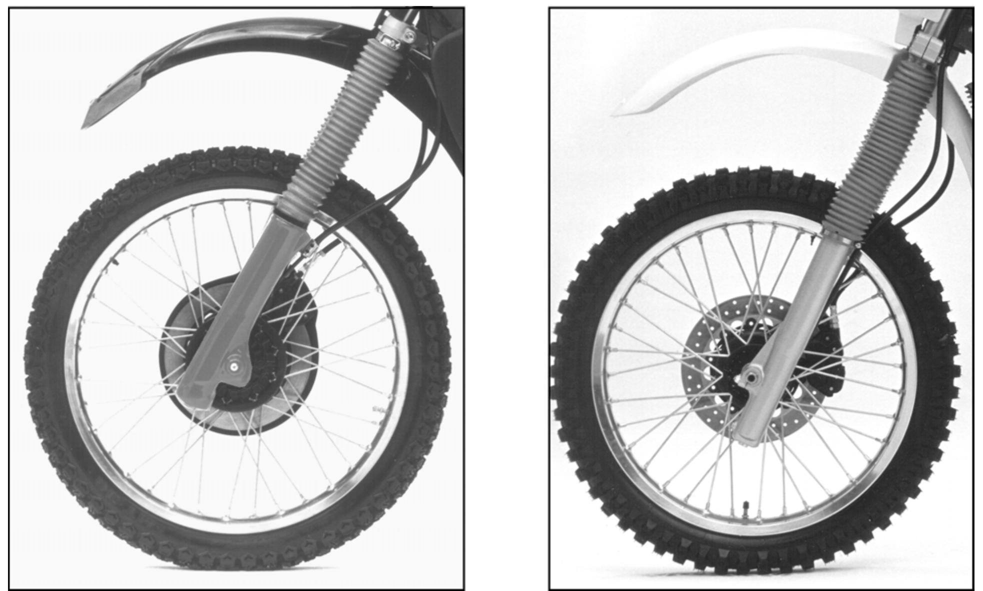Two examples of offset wheel spindle forks. the one on the