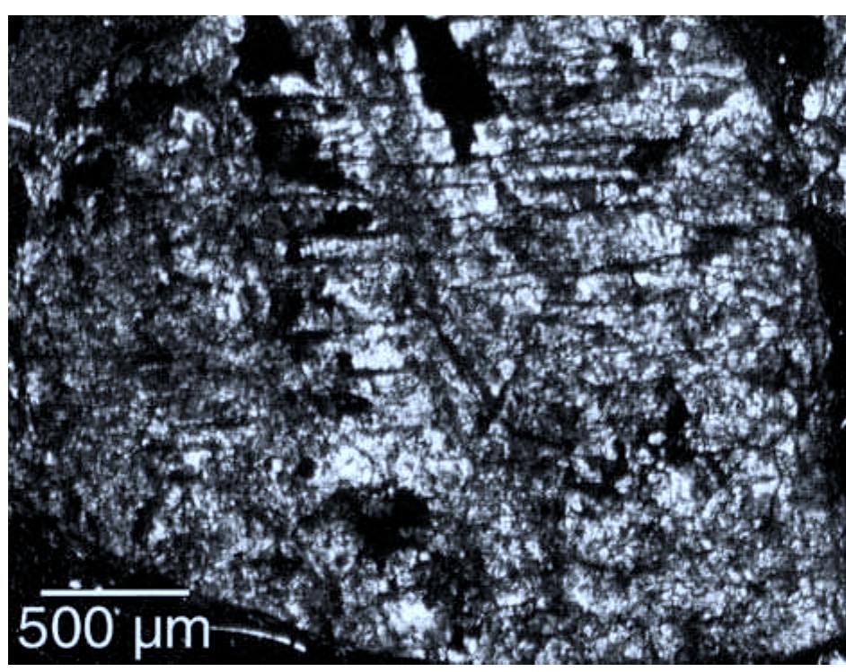 Optical micrograph showing planar fractures and the strong