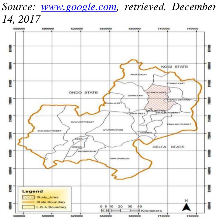 2. map of edo state showing etsako west source: ministry of