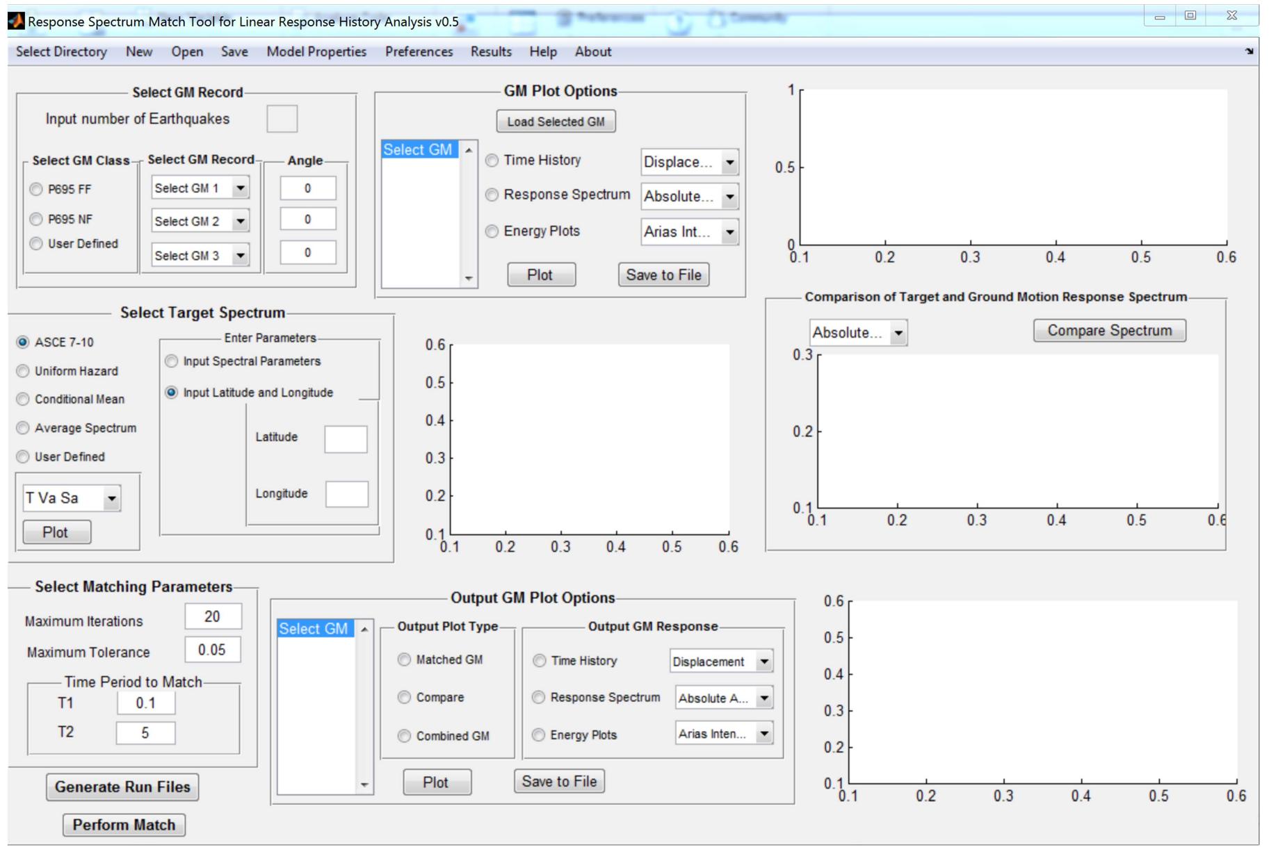 Main graphical interface of spectrum match toolkit the input