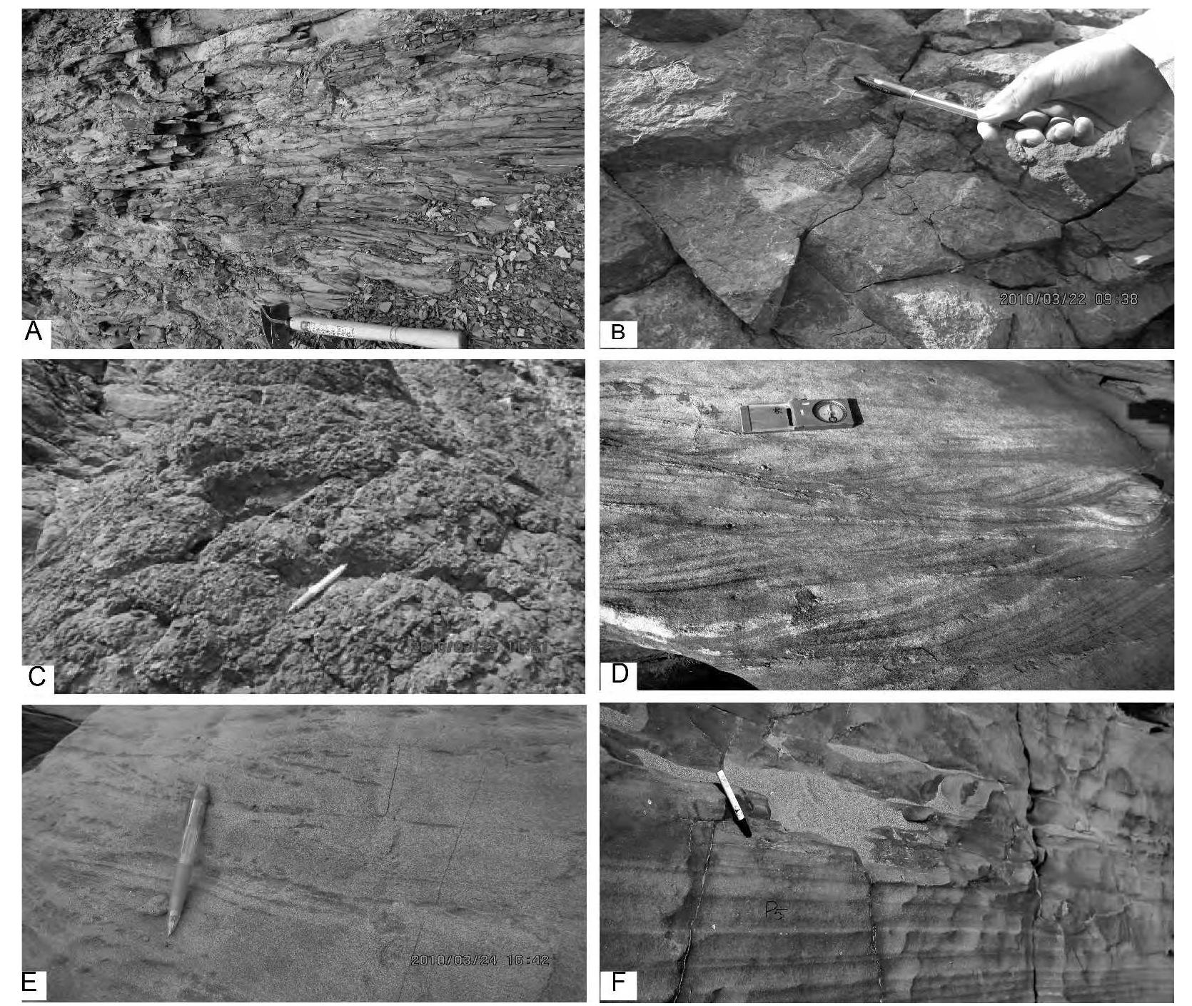 Outcrop photographs of the lithofacies, a. laminated