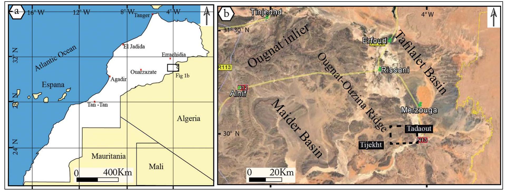 - a) geographic map of morocco and b) google maps image